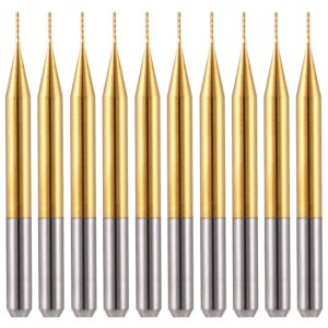 hozly 10pcs 1/8'' shank 0.5mm titanium coat carbide end mill engraving bits cnc rotary burrs tool for pcb mould plastic fiber carbon fiber hardwood