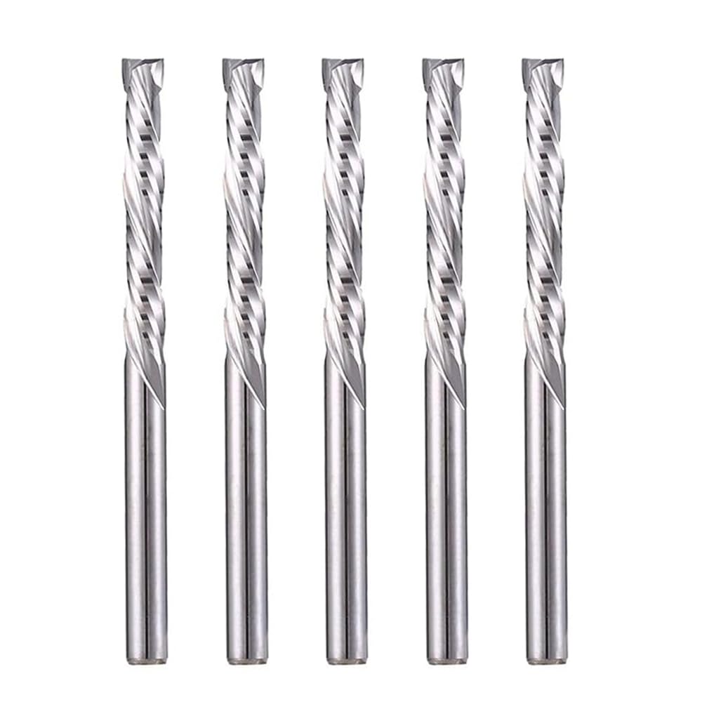 Carbide End Mills Up & Down Cut 1/8 Inch Shank,CNC Spiral Router Bits(3.175x22mm) Compression Bit 2 Flutes Milling Cutter for Engraving Milling 3D sculpturing Roughing Composite Multilayer Pack of 5