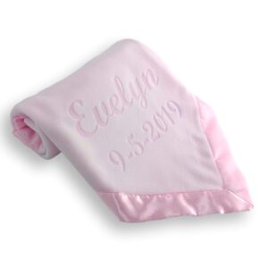 custom catch personalized baby blanket, pink or blue, boy or girl unisex gift for newborn or infant (multi-line text)