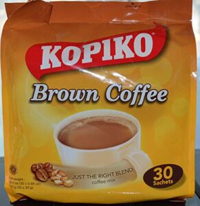 kopiko instant 3 in 1 brown coffee mix with creamer and sugar 30 count per bag