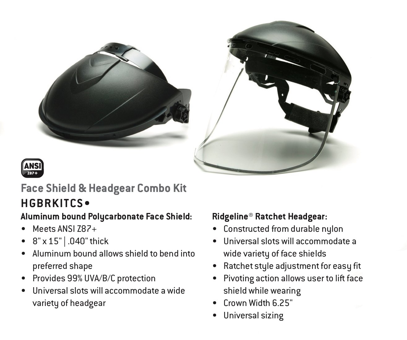 Pyramex Safety HGBRKITCS Ridgeline Headgear & Face Shield Kit