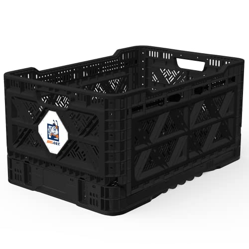 Bigant Heavy Duty Collapsible & Stackable Plastic Milk Crate - Snap Lock Foldable Industrial Garage Storage Bin Container Utility Tote Basket (Blue, 1 Medium Crate)