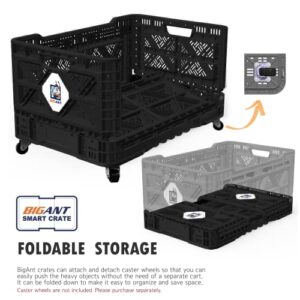 Bigant Heavy Duty Collapsible & Stackable Plastic Milk Crate - Snap Lock Foldable Industrial Garage Storage Bin Container Utility Tote Basket (Blue, 1 Medium Crate)