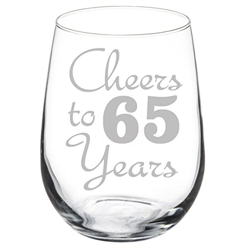 MIP Wine Glass Goblet Cheers To 65 Years Anniversary 65th Birthday (17oz Stemless)