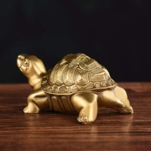 BRABUD Brass Millennium Turtle Statue Gold Desk Home Indoor Outdoor Decorative Collectible Gifts for Elders 4'' BS051