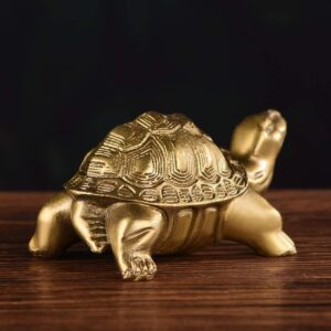 BRABUD Brass Millennium Turtle Statue Gold Desk Home Indoor Outdoor Decorative Collectible Gifts for Elders 4'' BS051