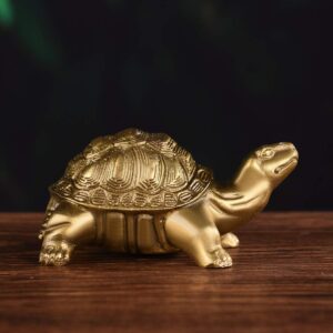 BRABUD Brass Millennium Turtle Statue Gold Desk Home Indoor Outdoor Decorative Collectible Gifts for Elders 4'' BS051