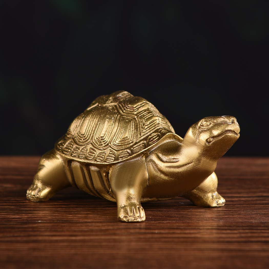 BRABUD Brass Millennium Turtle Statue Gold Desk Home Indoor Outdoor Decorative Collectible Gifts for Elders 4'' BS051