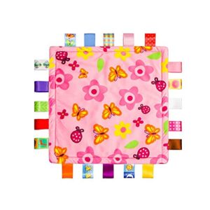 inchant colorful ribbons baby taggy blanket comforter appese towel, flower shape kids toddlers security blanket