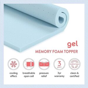 Best Price Mattress 2.5 Inch Ventilated Memory Foam Mattress Topper, Cooling Gel Infusion, CertiPUR-US Certified, Short Queen, Blue