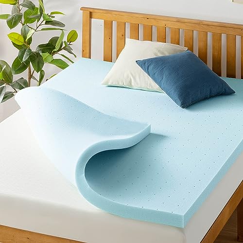 Best Price Mattress 2.5 Inch Ventilated Memory Foam Mattress Topper, Cooling Gel Infusion, CertiPUR-US Certified, Short Queen, Blue