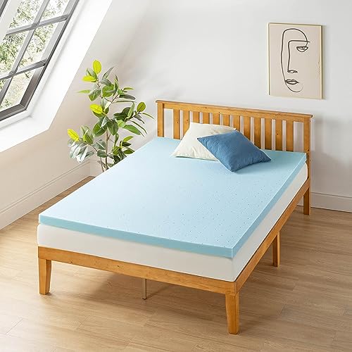 Best Price Mattress 2.5 Inch Ventilated Memory Foam Mattress Topper, Cooling Gel Infusion, CertiPUR-US Certified, Short Queen, Blue