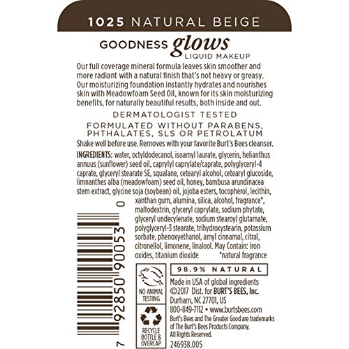 Burt's Bees Goodness Glows Liquid Makeup, Natural Beige - 1.0 Ounce