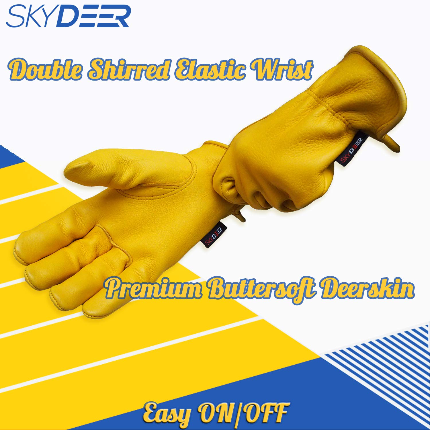 SKYDEER Full Premium Genuine Deerskin Leather Hi-Performance Utility Driver Work Gloves (SD2210/L, Unlined)