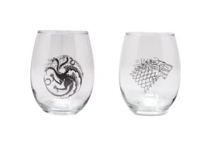 game of thrones collectible wine glass set (house stark & house targaryen)