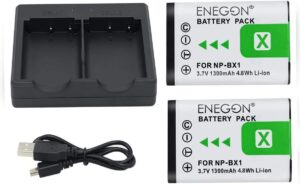 enegon np-bx1 battery (2-pack) and rapid dual charger for sony np-bx1 and sony zv-1, cyber-shot dsc-rx100, dsc-rx100 ii/iii/m4/m5/m6/m7/Ⅳ/Ⅴ/Ⅵ/Ⅶ/va, dsc-rx100m ii, hdr-cx405