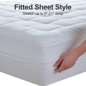 EASELAND Twin XL Mattress Pad Pillow Top Quilted Fitted Mattress Cover/ Protector Extra Long Cotton Top 8-21" Deep Pocket Cooling Mattress Topper (39x80 Inches, White)