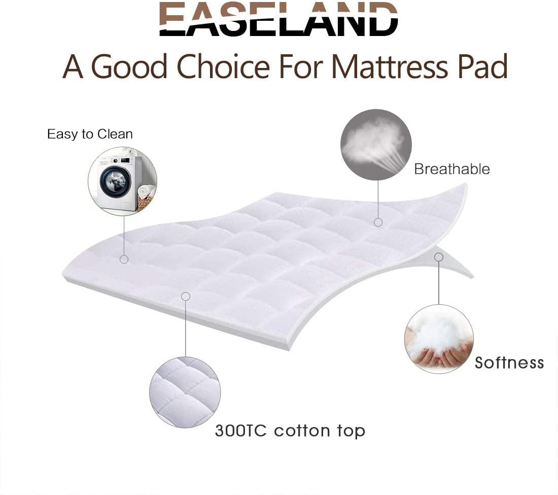 EASELAND Twin XL Mattress Pad Pillow Top Quilted Fitted Mattress Cover/ Protector Extra Long Cotton Top 8-21" Deep Pocket Cooling Mattress Topper (39x80 Inches, White)