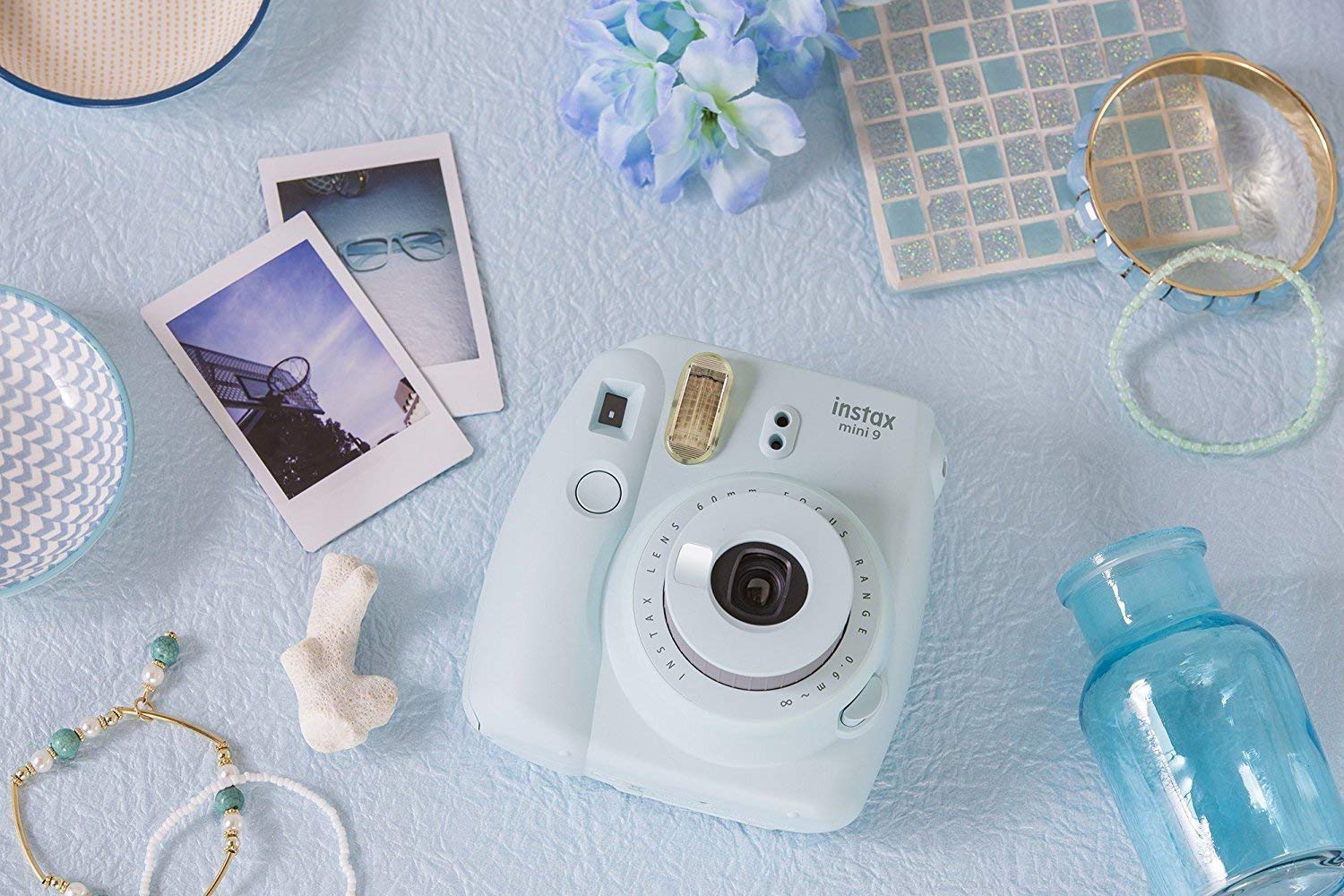 Fujifilm Instax Mini 9 Instant Camera (Ice Blue) with 2 x Instant Twin Film Pack (40 Exposures)