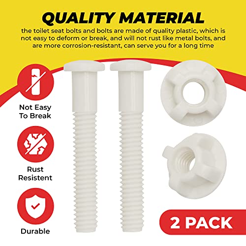 Universal White Plastic Toilet Seat Hinge Bolt Screw For Top Mount Toilet Seat Hinges, 2 Pack