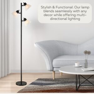 LIGHTACCENTS 3 Light Floor Lamp Tree Floor Lamp Industrial Modern Style Standing Multi Head Floor Lamp Pole Lamp with Adjustable Lights – Standing Lamps for Office – Tall Lamp Torchiere - Black