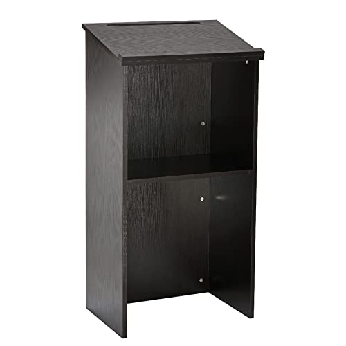 Adir Wooden Podium Stand - Speaking Podium with Storage Shelf, Hostess Stand for Restaurant, Lecture Podium, (46.25 Inches, Black)