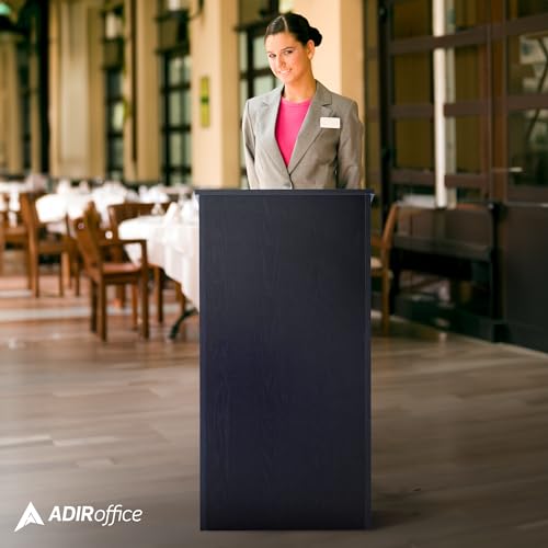 Adir Wooden Podium Stand - Speaking Podium with Storage Shelf, Hostess Stand for Restaurant, Lecture Podium, (46.25 Inches, Black)