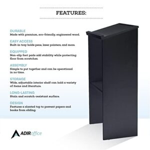 Adir Wooden Podium Stand - Speaking Podium with Storage Shelf, Hostess Stand for Restaurant, Lecture Podium, (46.25 Inches, Black)