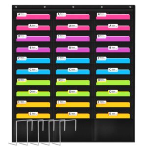 godery organization pocket chart，wall file pocket folder organizer with 30 pocket chart plus 5 hangers hooks, the perfect pocket chart for classroom, school, office or home use (30 pocket)