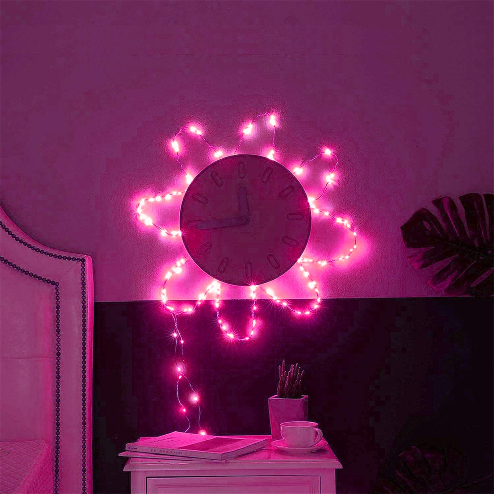 RUICHEN USB Fairy Lights 20 Ft 120 LED String Lights with On/Off Switch, Waterproof Copper Wire Lights for Bedroom Wall Ceiling Wreath Christmas Easter Valentines Day Wedding Party (Pink)