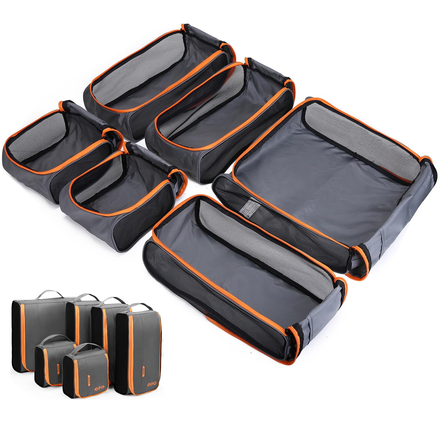 BAGSMART Keep Shape Packing Cubes for Travel, 6 Set Travel Cubes for Packing, Lightweight Suitcase Organizer Bags Set for Travel Essentials Grey