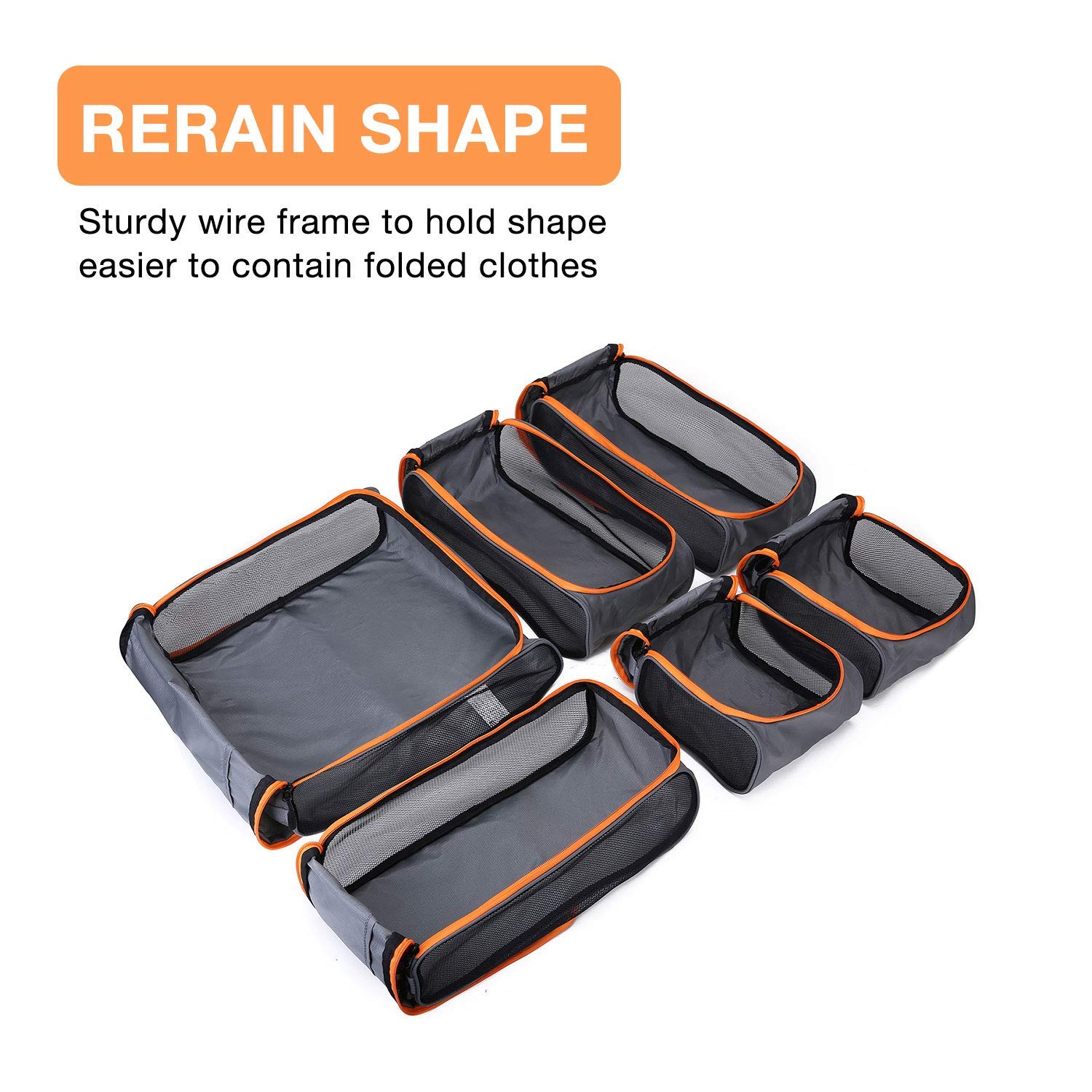 BAGSMART Keep Shape Packing Cubes for Travel, 6 Set Travel Cubes for Packing, Lightweight Suitcase Organizer Bags Set for Travel Essentials Grey