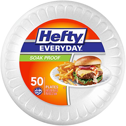 Hefty Everyday Foam Plates (White, Soak Proof, 9", 50 Count, Pack of 8)