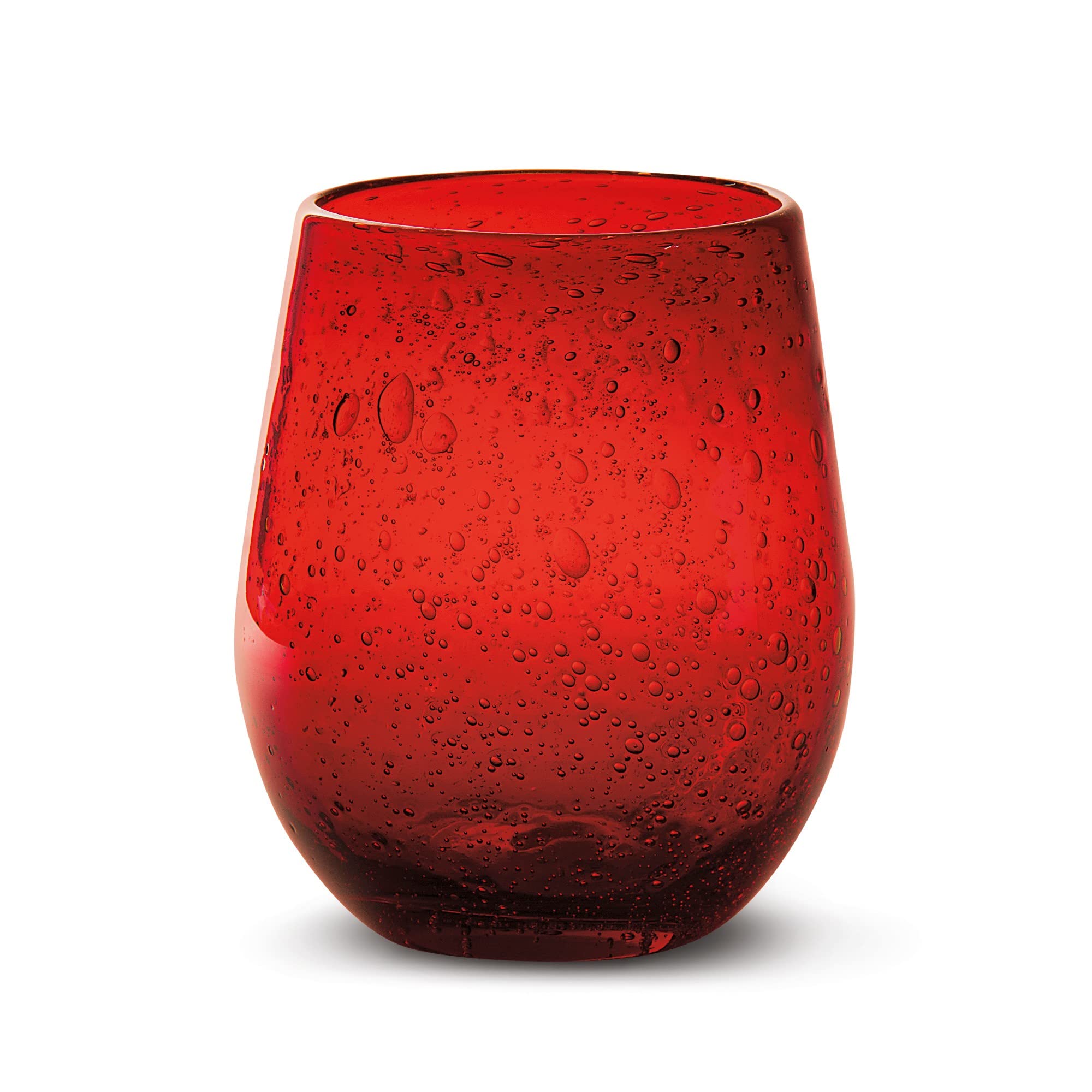 tag 16 oz. Bubble Glass Stemless Wine Drinkware Red Dishwasher Safe Beverage Glassware For Dinner Party Wedding Restaurant Bar Red