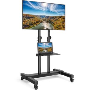 rfiver mobile tv stand rolling cart with tilt mount/locking wheels for 40-83 inch flat screen/curved tvs up to 110lbs, portable floor stand with laptop shelf, height adjustable, extra tall