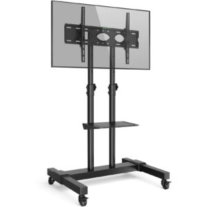 Rfiver Mobile TV Stand Rolling Cart with Tilt Mount/Locking Wheels for 40-83 Inch Flat Screen/Curved TVs up to 110lbs, Portable Floor Stand with Laptop Shelf, Height Adjustable, Extra Tall