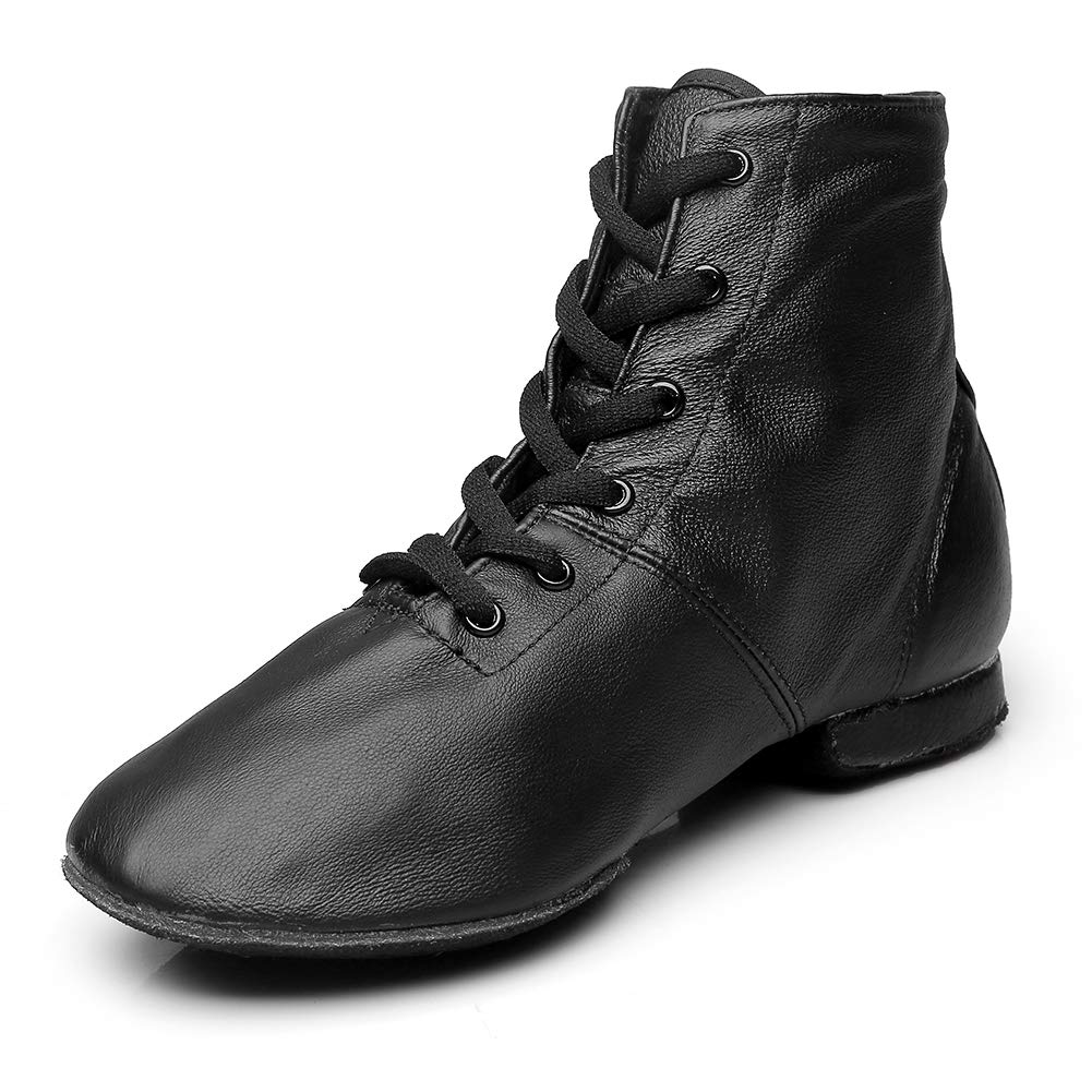 MSMAX Jazz Shoes for Women Black Leather Renaissance Boots for Men 8.5 M US Women