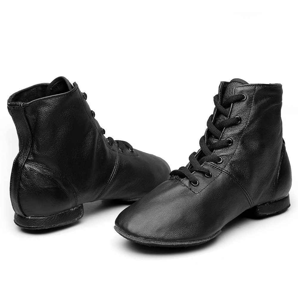 MSMAX Jazz Shoes for Women Black Leather Renaissance Boots for Men 8.5 M US Women