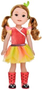 american girl welliewishers 14.5-inch willa doll with coral leotard, mesh skirt, headband, and boots, for ages 4+