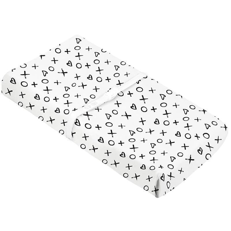 Kushies Change Pad Sheet with Slits for Safety Straps Flannel, XO Black & White