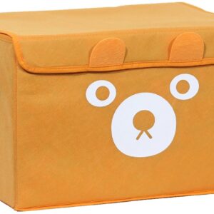 Bear Toy Storage Box Large Size for Boys & Girls - "16x12x10" Toy Chest Organizer for Kids - | Collapsible | Handles | Flip-Top Lids | - Fabric Foldable Bin for Playroom - Nursery Room Organization