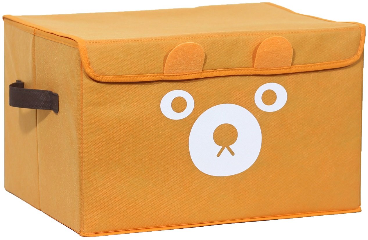 Bear Toy Storage Box Large Size for Boys & Girls - "16x12x10" Toy Chest Organizer for Kids - | Collapsible | Handles | Flip-Top Lids | - Fabric Foldable Bin for Playroom - Nursery Room Organization