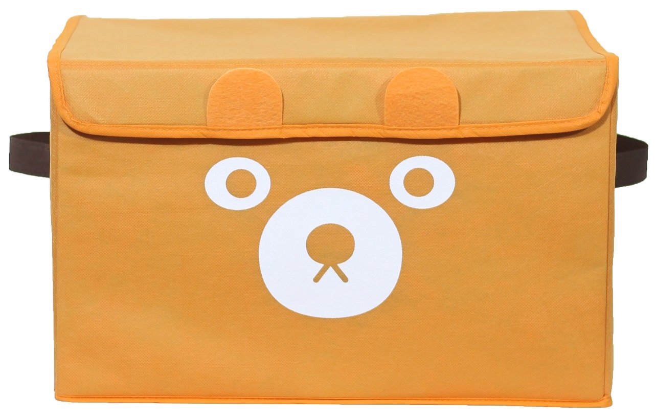 Bear Toy Storage Box Large Size for Boys & Girls - "16x12x10" Toy Chest Organizer for Kids - | Collapsible | Handles | Flip-Top Lids | - Fabric Foldable Bin for Playroom - Nursery Room Organization