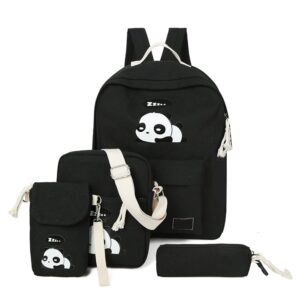 e-youth 4pcs cute panda backpack lightweight casual canvas backpacks for women