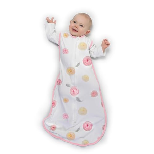 Amazing Baby Cotton Muslin Sleeping Sack, For Baby Girl, Wearable Blanket with 2-way Zipper, Watercolor Roses, Pink, Medium (6-12 Month)