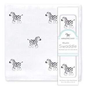 amazing baby - sensory muslin swaddle blanket, premium cotton, zebra, black and white for baby visual development