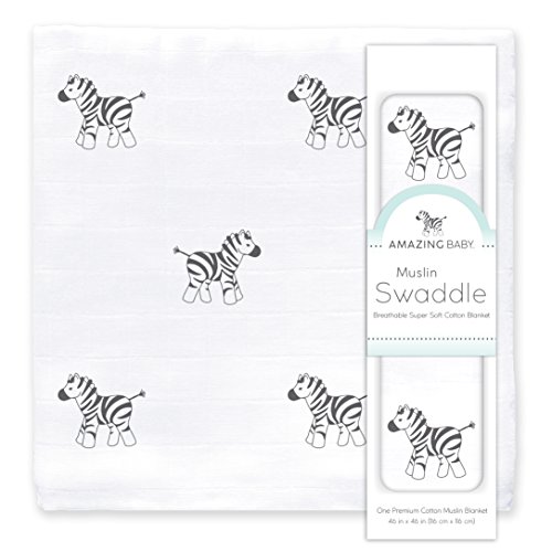 Amazing Baby - Sensory Muslin Swaddle Blanket, Premium Cotton, Zebra, Black and White for Baby Visual Development