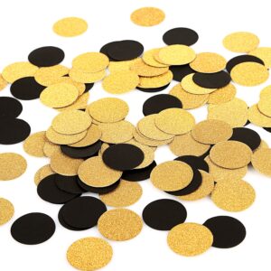 mowo glitter paper confetti circles wedding party decor and table decor 1.2’’ in diameter (glitter gold,black,200pc)