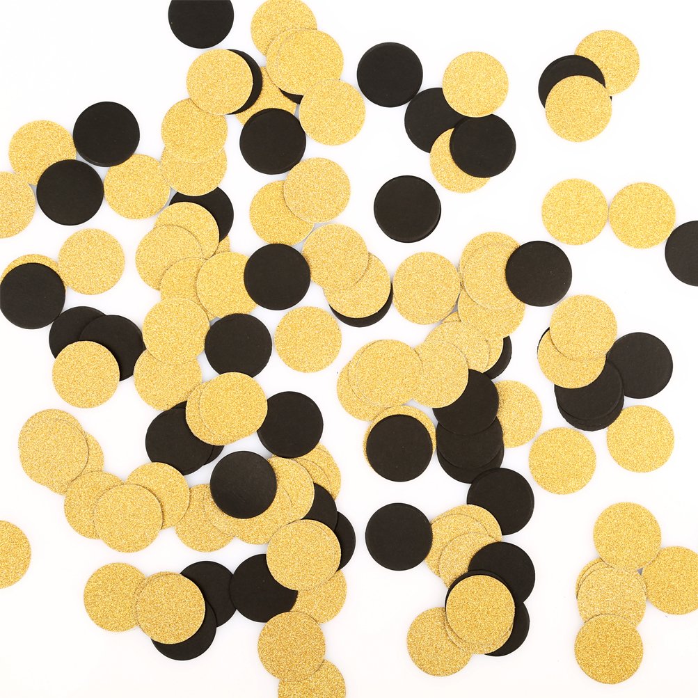 MOWO Glitter Paper Confetti Circles Wedding Party Decor and Table Decor 1.2’’ in Diameter (glitter gold,black,200pc)