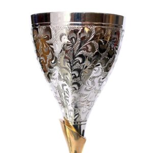 Tuzech Wine Champagne Whisky Glasses - Pure Handmade Silver Plated Engraved Premium Goblet | Champagne Flutes Coupes | Party Glass Dining Set Cutlery, Business Gift – (10 OZ 2 piece)